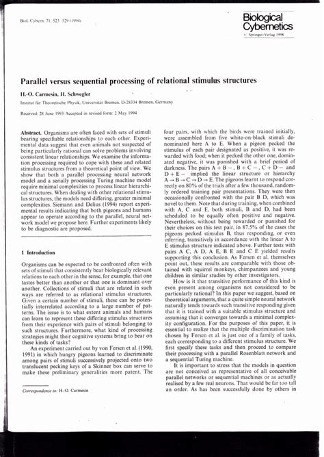Pdf Parallel Versus Sequential Processing Of Relational Stimulus