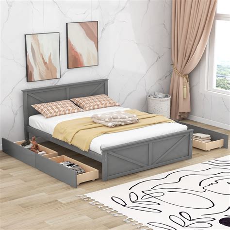 Solid Wood Platform Bed With Wooden Slats Platform Bed With Headboard