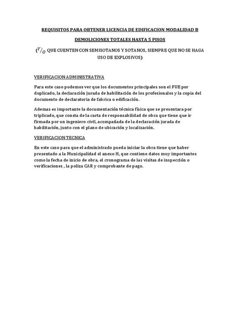 Requisitos Para Obtener Licencia De Edificacion Modalidad B Pdf Business
