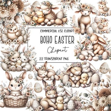 Boho Easter Clipart Easter Clipart Bunnies Easter Neutral Png