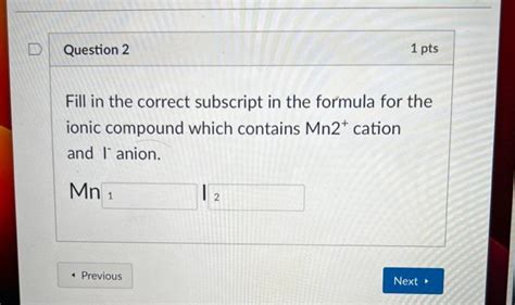Fill In The Correct Subscript In The Formula For The