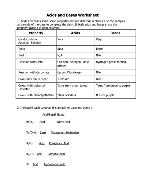 Acid Base Worksheet 2 About Acids And Bases Acids And Bases