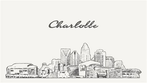 Premium Vector Charlotte Skyline North Carolina Usa Hand Drawn