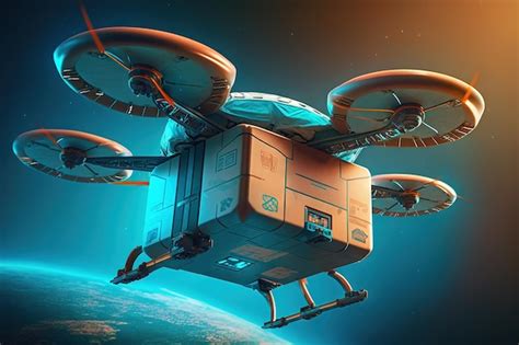 Premium Ai Image A Drone With A Box On It Flying Above The Planet
