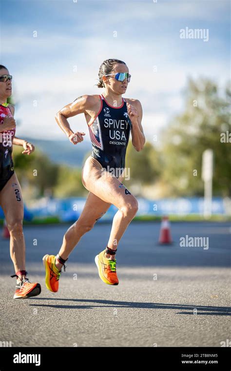 Taylor Spivey Running In Pontevedra In The 2023 World Triathlon