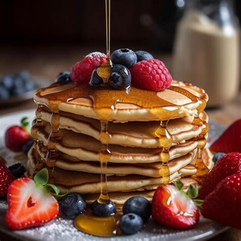 Homemade Pancake Stack Recipe With Fruits Premium Ai Generated Image