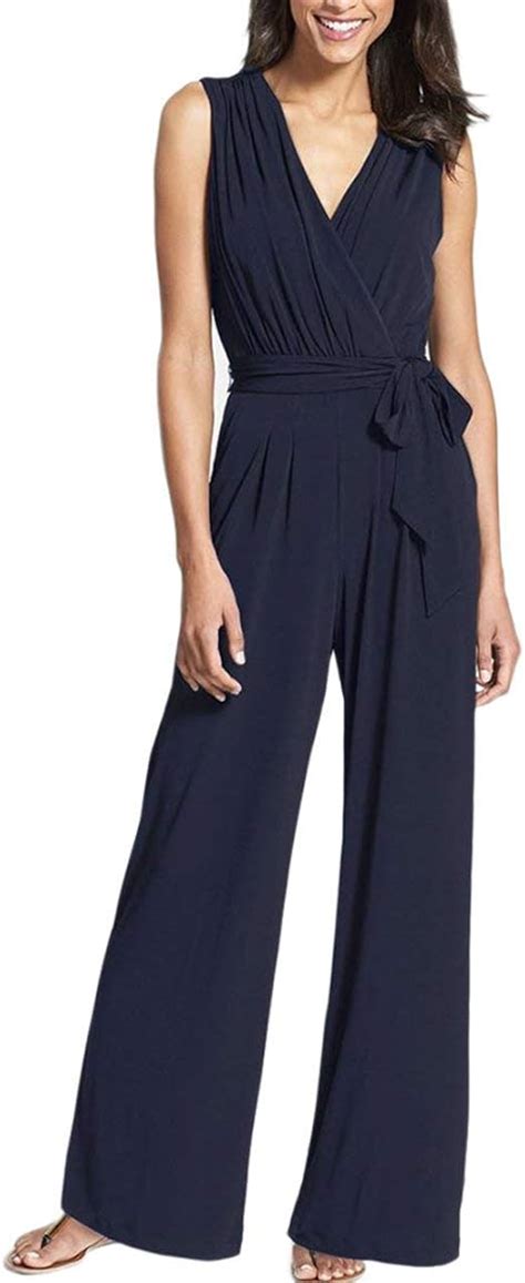 Overall Damen Lang Mode Formal Festlich Festival Jumpsuit Ärmellos V