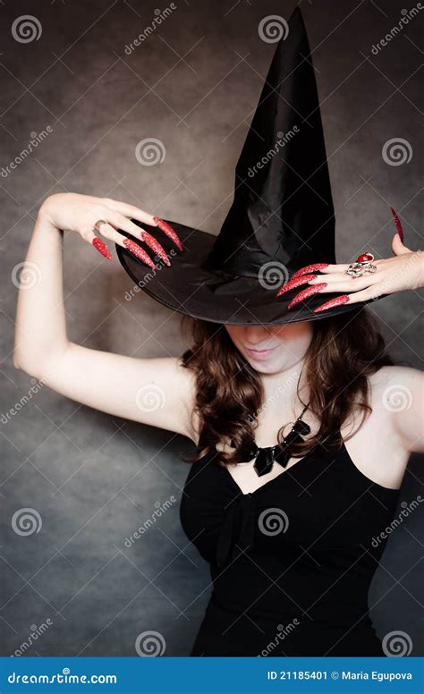 Witch With Black Hat And Long Nails Stock Image Image Of People