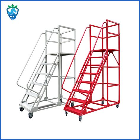 Aluminum Mobile Safety Step Ladder With Wheels Platform Climbing Ladder