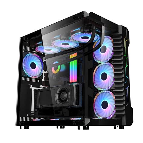 Atx Pc With Fan Colourful Plexiglass Horizontal Cooled Cpu Cabinet Dustproof Gaming Computer