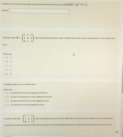 solved if matrices e f and g are all square matrices and
