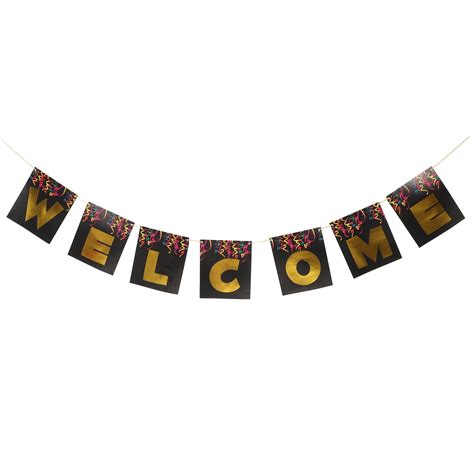 Ibasenice Elegant Black Welcome Banner With Gold Foil Design For Party