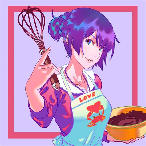The Big Imageboard Tbib 1girl Apron Bakemonogatari Baking Blue Eyes Bowl Braid Chocolate