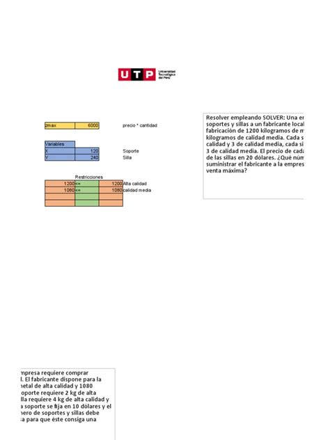 Semana 15 Excel Optimización Utilizando Excel Con Herramienta Solver Pdf