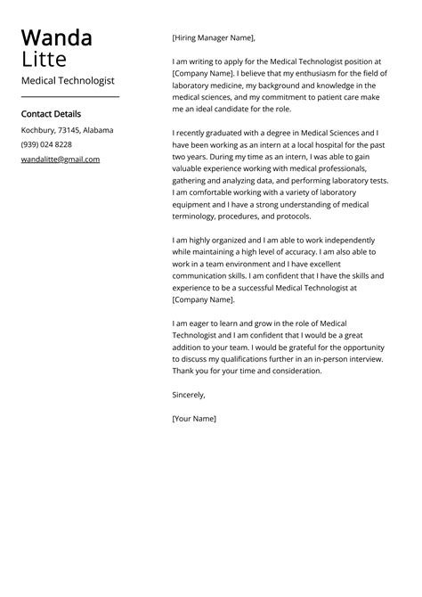 Medical Technologist Cover Letter Job Description Sample And Guide