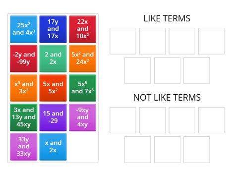 Like Terms Vs Unlike Terms Group Sort