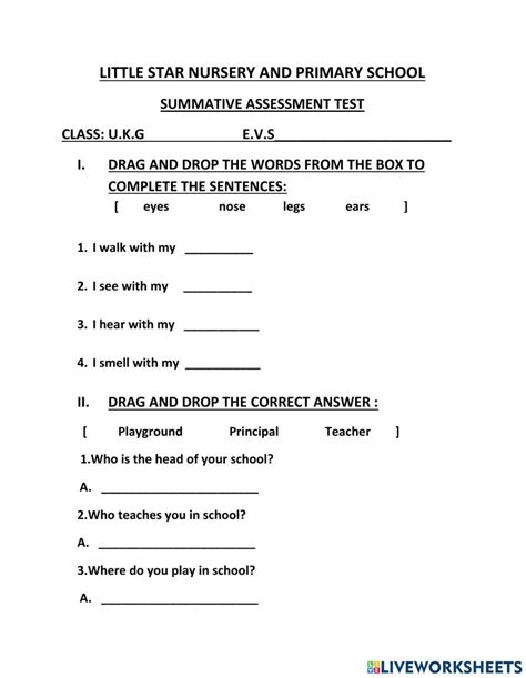 Summative Assessment Activity For Ukg Live Worksheets