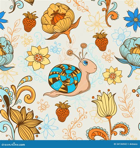 Seamless Pattern With Snail Stock Vector Illustration Of Decorative