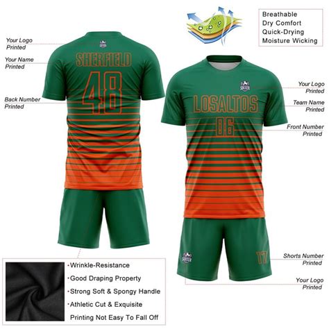 Custom Kelly Green Orange Pinstripe Fade Fashion Sublimation Soccer
