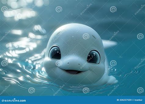 Cute Beluga Whale Icon Funny White Arctic Cetacean Isolated On Blue