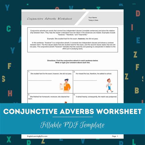 Conjunctive Adverbs Worksheet Editable Fillable Printable Pdf Englishlearningbypro