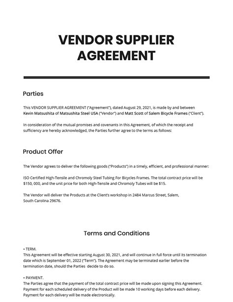 Supplier Agreement Template