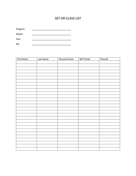 Free Printable Class Roster Templates Excel Word Pdf Editable
