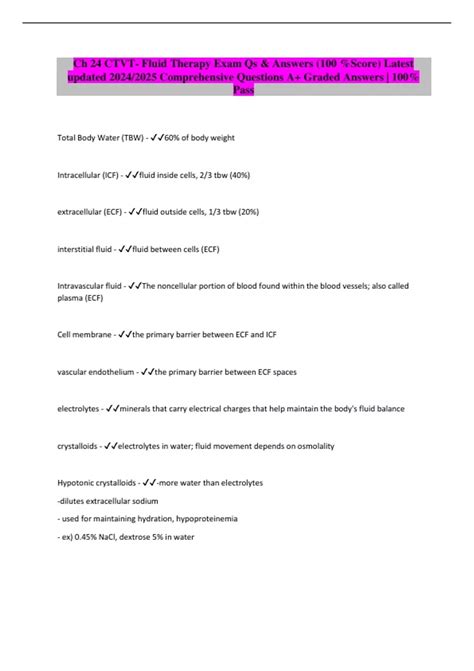 Ch 24 Ctvt Fluid Therapy Exam Qs And Answers 100 Score Latest Updated