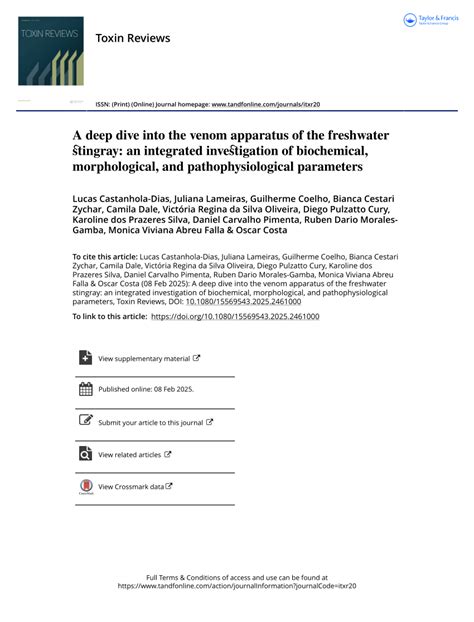 Pdf A Deep Dive Into The Venom Apparatus Of The Freshwater Stingray