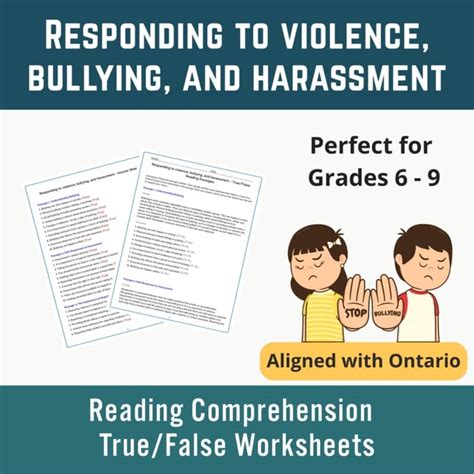Responding To Bullying And Harassment Reading Worksheets Grade 6 9