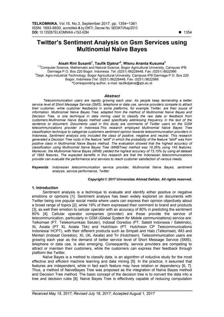 twitter s sentiment analysis on gsm services using multinomial naïve
