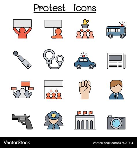 Protest Color Line Icon Set Royalty Free Vector Image