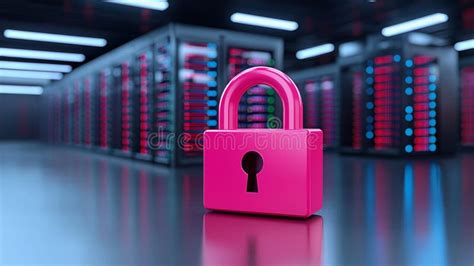 A Modern Data Center With A Digital Lock Symbolizing Cybersecurity And