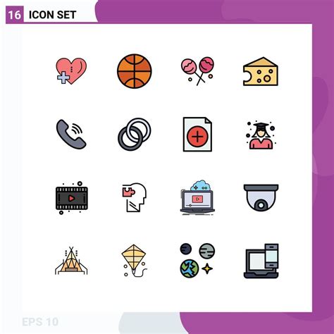 Mobile Interface Flat Color Filled Line Set Of 16 Pictograms Of Couple Ring Heart Lollipop Phone