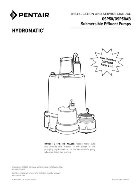 Fillable Online Hydromatic Osp50 Submersible Sumpeffluent Data Sheet