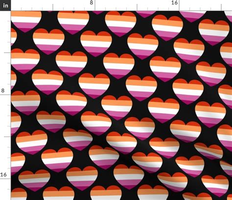 Lesbian Flag Hearts Black Fabric Spoonflower