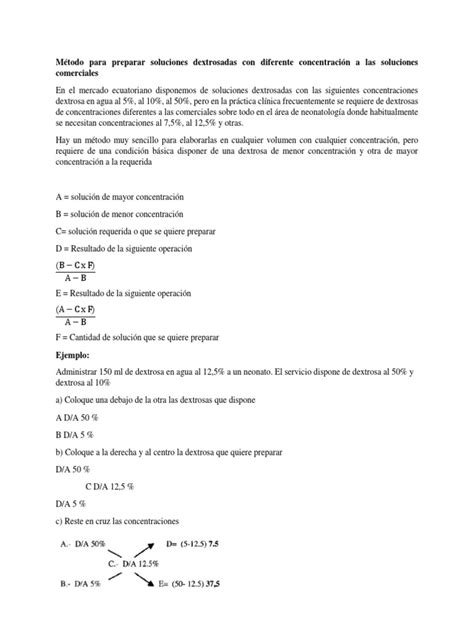 Preparación De Soluciones De Dextrosa Pdf División Matemáticas