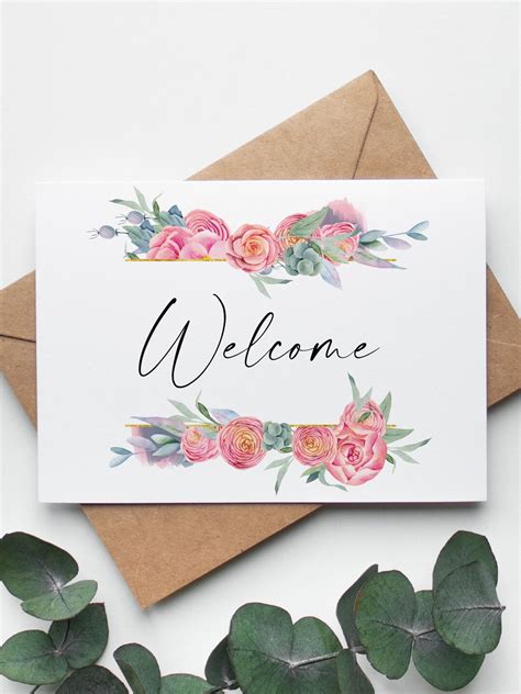 Floral Welcome Card Printable Minimalist Guest Note Digital Download