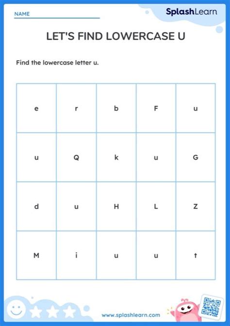 Find Lowercase U In The Letter Grid — Printable Ela Worksheet