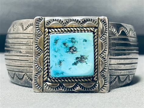 Hand Tooled Vintage Native American Navajo Sterling Silver Turquoise B
