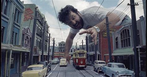 Peter Jackson With The Miniature Set Of A 50s Town From The Film