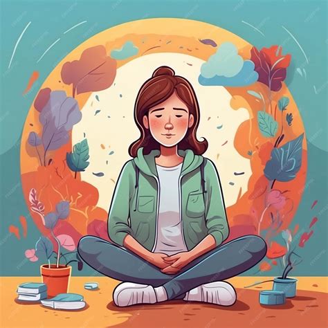 Ilustración De Salud Mental Meditación Paz Interior Color Vibrante