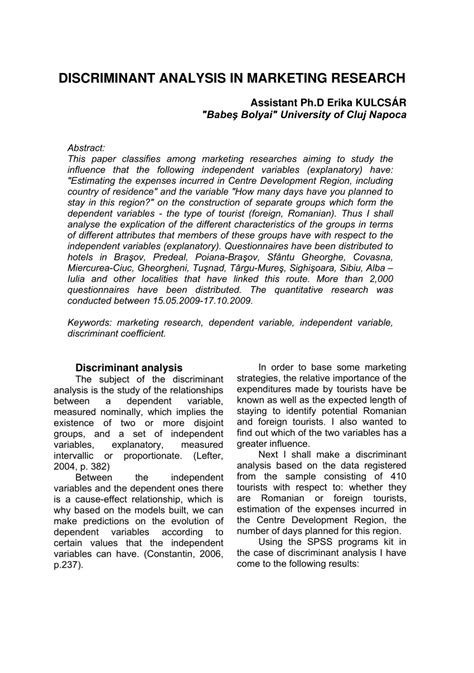 Pdf Discriminant Analysis In Marketing Research