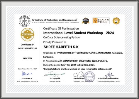 Brainovision Workshop Participationcertificate Pythondatascience Python Pythondeveloper
