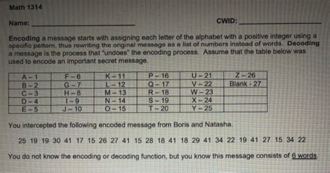 Solved Math 1314 Inverse Functions Cryptology Is The Science