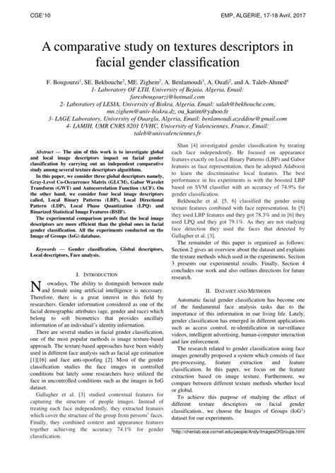 Pdf A Comparative Study On Textures Descriptors In Facial Gender