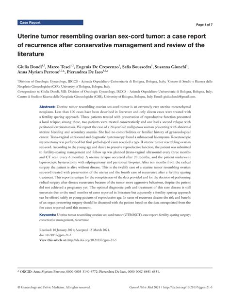 Pdf Uterine Tumor Resembling Ovarian Sex Cord Tumor A Case Report Of