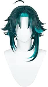 Genshin Impact Liyue Xiao Cos Wig Blue Green Hair Long Ponytail For Men