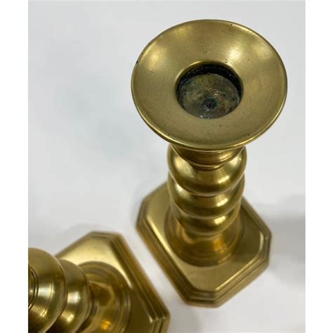 Antique Brass Push Up Candlesticks A Pair Chairish