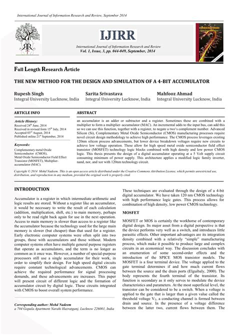 pdf the new method for the design and simulation of a 4 bit accumulator